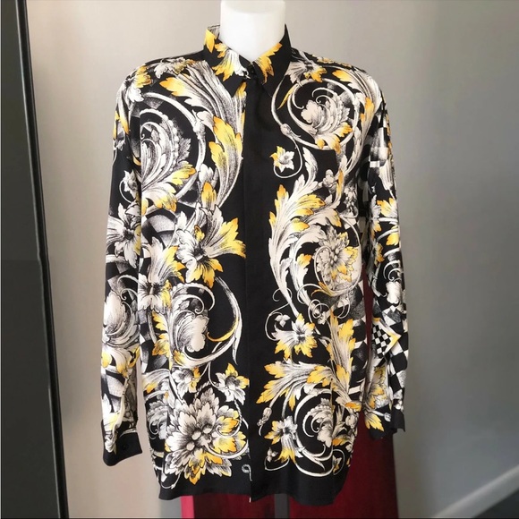 Versace | Shirts | Gianni Versace 991 Barocco Stencil Lion Mens Silk ...